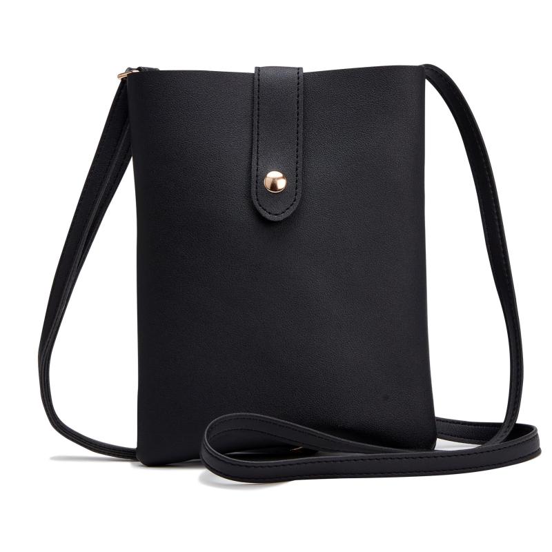 [SHIO MOKU] スマホポーチ レディース 長さ調節可能 携帯ポーチ スマホポシェット ショルダー 軽量 シンプル (ブラック)表地: 合成皮革ストラップ:70cm～139cmに調節可能、 留め具の種類:マグネットボタン。サイズ: 約...