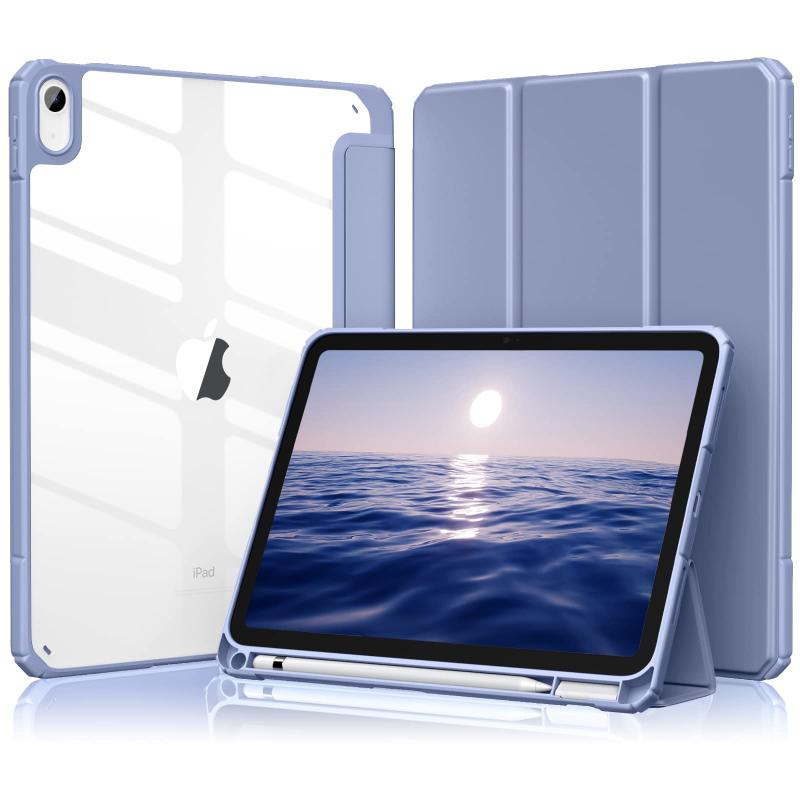 【Maledan】対応iPad a16 ケース - 11インチ 2026新型 三つ折りスタンド 薄型 ペンシル収納 軽薄 軽量 DIY透明 オートスリープ機能対応 耐衝撃 対応iPad A16 ケース ブルーグレー【クリアバックカバー】この...