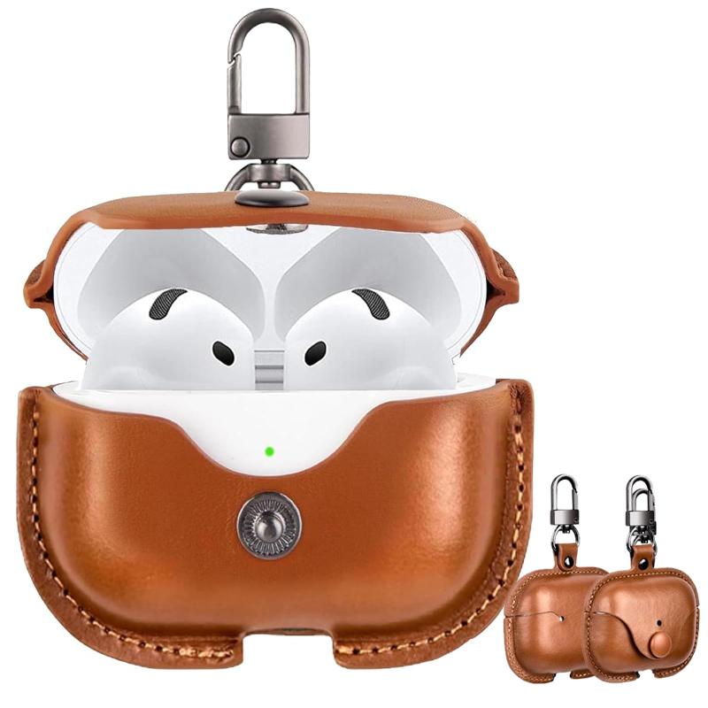 UIUIKA For Airpods 3 用 ケース エアーポッズプロ3 ケース本革 PU革 Airpods 3 レザーケース カバー 落下防止 耐衝撃 LEDライト可視 持ち運びに便利(ブラウン)【対応機種】Airpods 3のために設計...