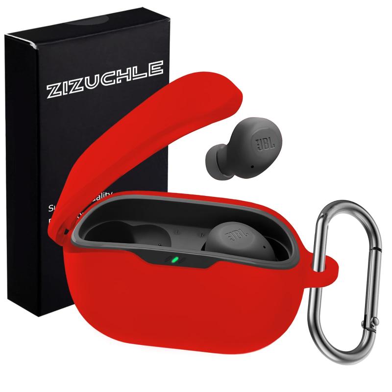 ZHZUCHLE for JBL Wave Buds 2ケース カバー シリコン製 全面保護 落下防止 おしゃれ かわいい キズ防止 耐衝撃 装着充電可能 軽量小型 カラビナ付き JBL Wave Buds 2 カバー(レッド)「360°フ...