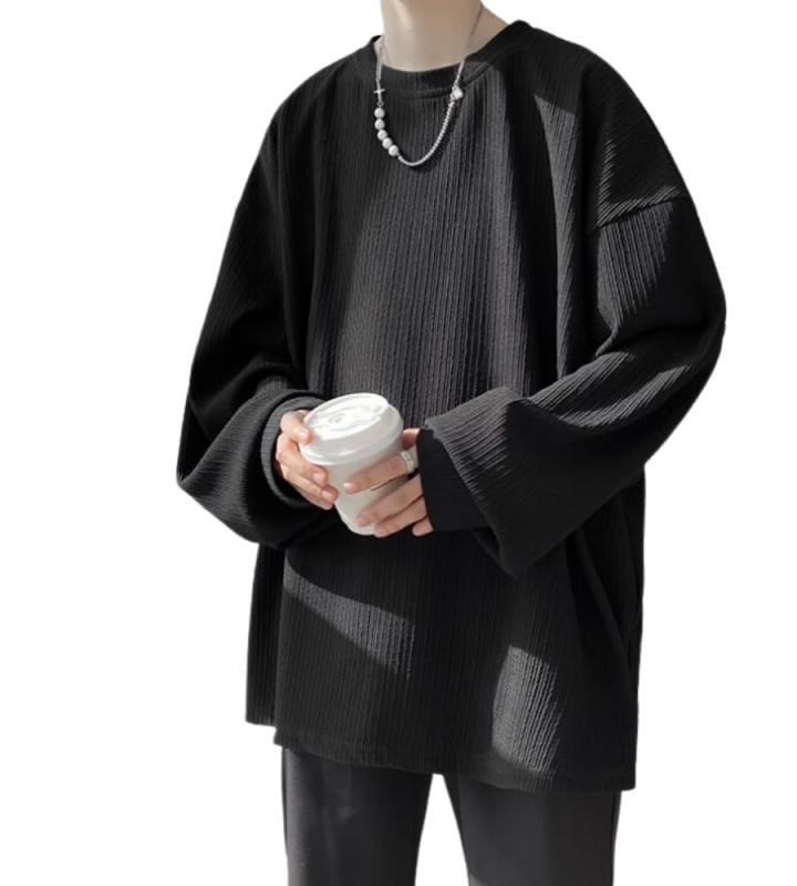 [Poperdision] メンズ 長袖 Tシャツ 秋服 トレーナー おしゃれ トップス 人気 無地 大きいサイズ シンプル オシャレ ゆったり 柔らかい肌触り 快適 ファッション ビッグ シルエット かっこいい 【L=日本M】適応胸囲の目...