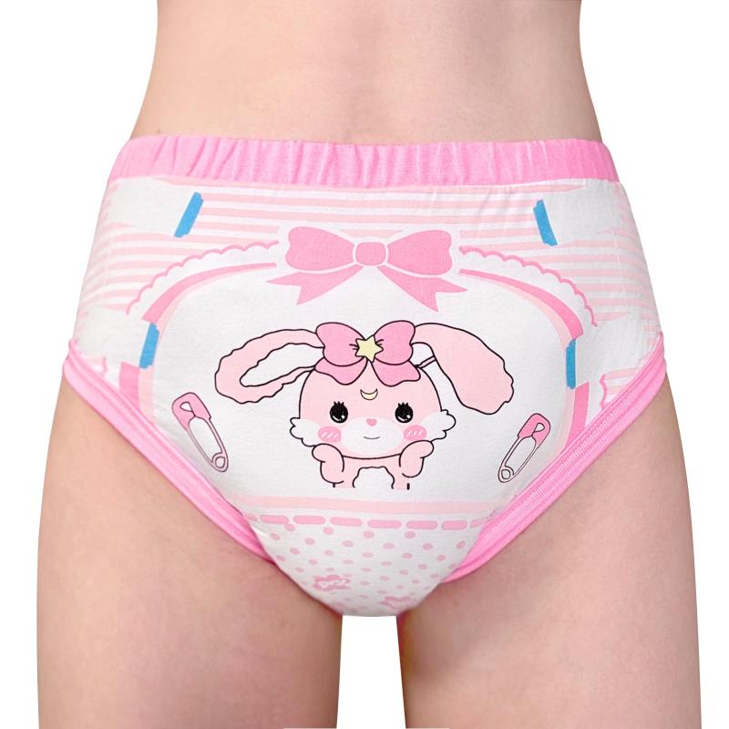 LittleForBig 大人用トレーニングパンツ 可愛い絵柄【ベビーうさぎ】ウェストゴム付き 弾力性あり 漏れ防止 通気性 洗濯可 ピンク L【可愛い絵柄】LittleForBigならではの「ベビーうさぎ」をテーマにした大人向けトレーニン...