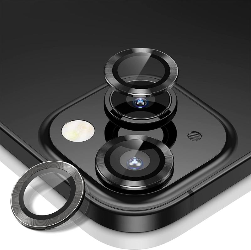 【6枚セット】ILYAML for iPhone13 カメラフィルム iPhone13 mini 用 カメラフィルム iPhone13 レンズ保護カバー 薄型 強化ガラス 耐衝撃 独立型 黒縁取り 露出オーバー防止 アルミ合金 アイフォン ...