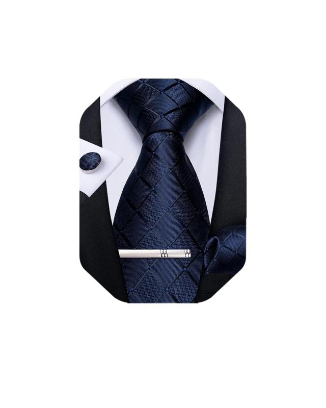 [DiBanGu] ネクタイ 紺 無地 ハンカチ タイピン カフス ネイビーネクタイ セット メンズ フォーマル 入学式 ビジネスセット内容：ネクタイ(長さ150cm*大剣先幅8cm)、ポケットチーフ（23*23cm）、タイピン、カフスボタ...