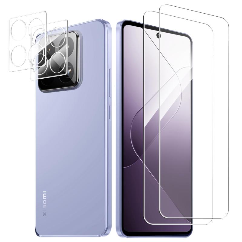 【2+2 セット】Kakuki for Xiaomi 14T Pro ガラスフィルム（2枚入り）＋カメラフィルム（2枚入り）Xiaomi 14T Pro レンズ保護フィルム 全面保護フィルム 硬度9H 高透過率 飛散防止 強化ガラス 耐衝撃...