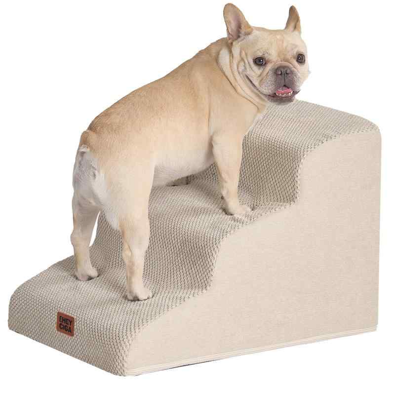 EHEYCIGA 犬 階段 ステップ ペット階段 ドッグステップ 犬 スロープ 高密度 滑り止め付き 安定性 カバー取り外し可能 洗える 小型犬適用（ベージュ、40x57x40cm、3段）【快適なペット階段】このフォームの犬用階段は、ベッド...