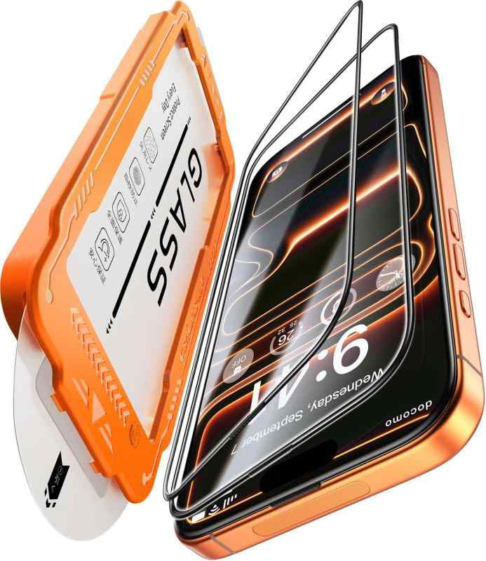 iphone 17 Pro max ガラスフィルム 用【米軍No.1規格航空材料&amp;独創的なガイド枠】 2枚セット いphone17 pro max ガラスフィルム 全面保護 最強硬度10H 耐衝撃 气泡なし Zeniss 自動吸着 ...