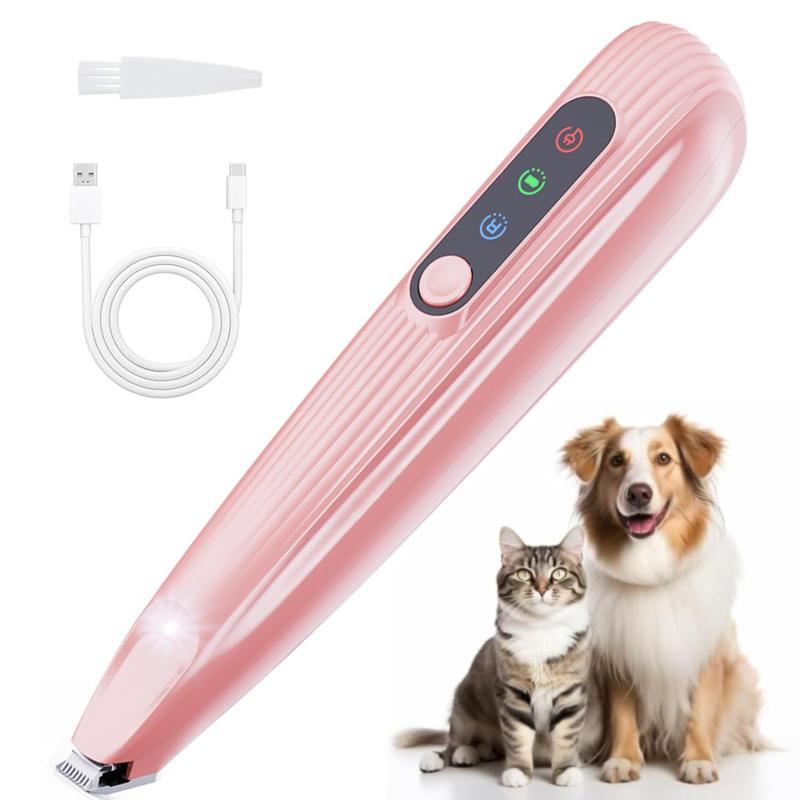 ペット用バリカン 犬用 猫用バリカン LEDライト付き USB-C充電 R形鈍角刃 足裏 耳裏 顔周り お尻周り 肉球 部分カット自宅トリミング 小型 軽量 低騒音 低振動 コードレス 初心者でも使える 【多機能ペット用バリカン】お家で手軽...