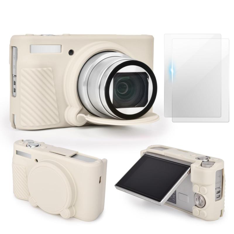 VOVMOEYA SX740/730ケースセット、シリコンケース+ガラス保護フィルム CANON SX740/SX730との互換性あり シリコンカバー キャノン デジタルカメラ 保護カバー SX740・SX730 HSコンパクトカメラ シリ...
