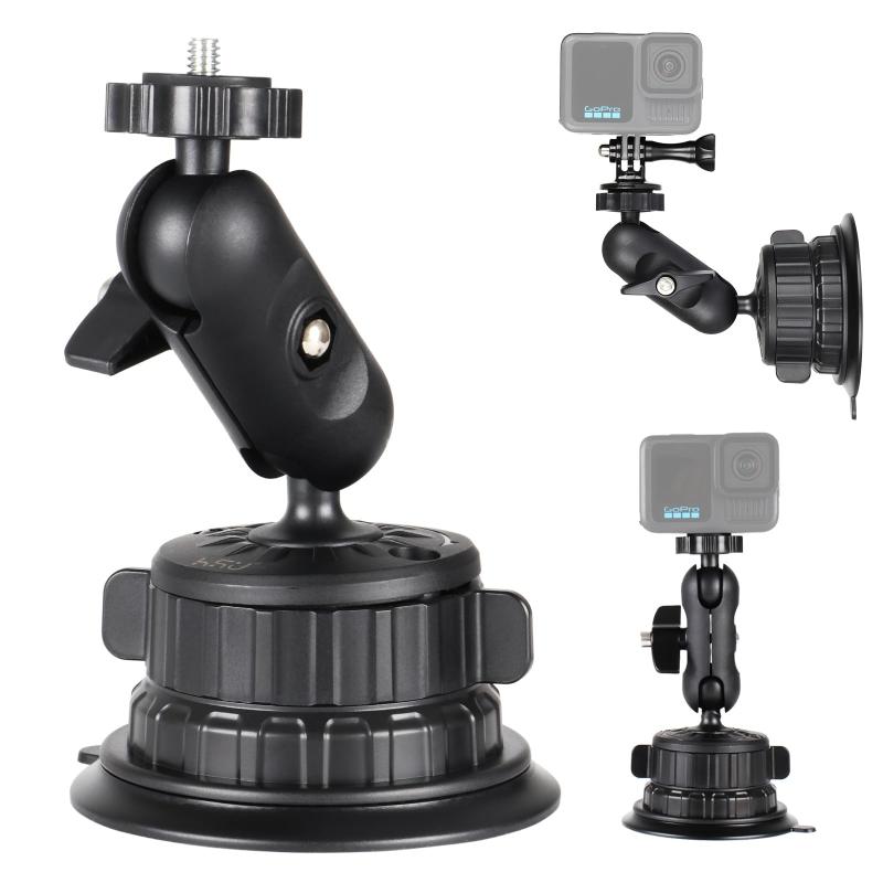 HSU Insta360 X5/ GoPro用/DJI Osmo Pocket Action 5車載カメラ用 吸盤マウント サクションカップマウント フロントガラスホルダー ボールヘッドマジックアーム 超強吸着力 360回転 直径91mmの...