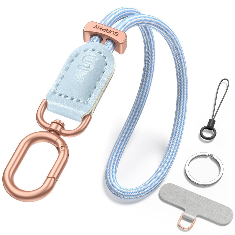 [SURPHY] スマホストラップ 手首 ハンドストラップ 携帯ストラップ 長さ調整可能 携帯電話/カメラ/USBメモリ/鍵マスコット/キーなどにも適応 スマホ ストラップホルダー付き(ブルー)【金属製調整バックル】高度なスプレー塗装技術を...