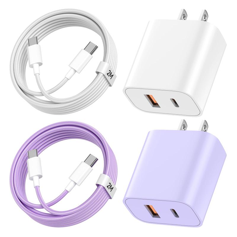 For iPhone17 充電器 type-c【2ポート/2個セット 】 20WType-C タイプc 充電器 急速充電 USB-C+USB-A iPhone/Android【PSE認証&amp;USB-C ケーブル 2m】軽量·小型for...
