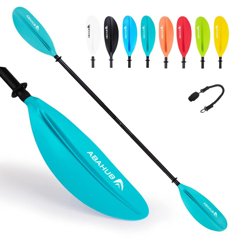 Abahub カヤックパドル ローイング用 230CMチ カヤックパドル パドルリーシュ付き アルミニウム合金 シャフト ブルーグリーン プラスチック ブレード強い耐久性：高品質の厚さ1.15mm、直径29mmのアルミニウム合金シャフト、ガ...