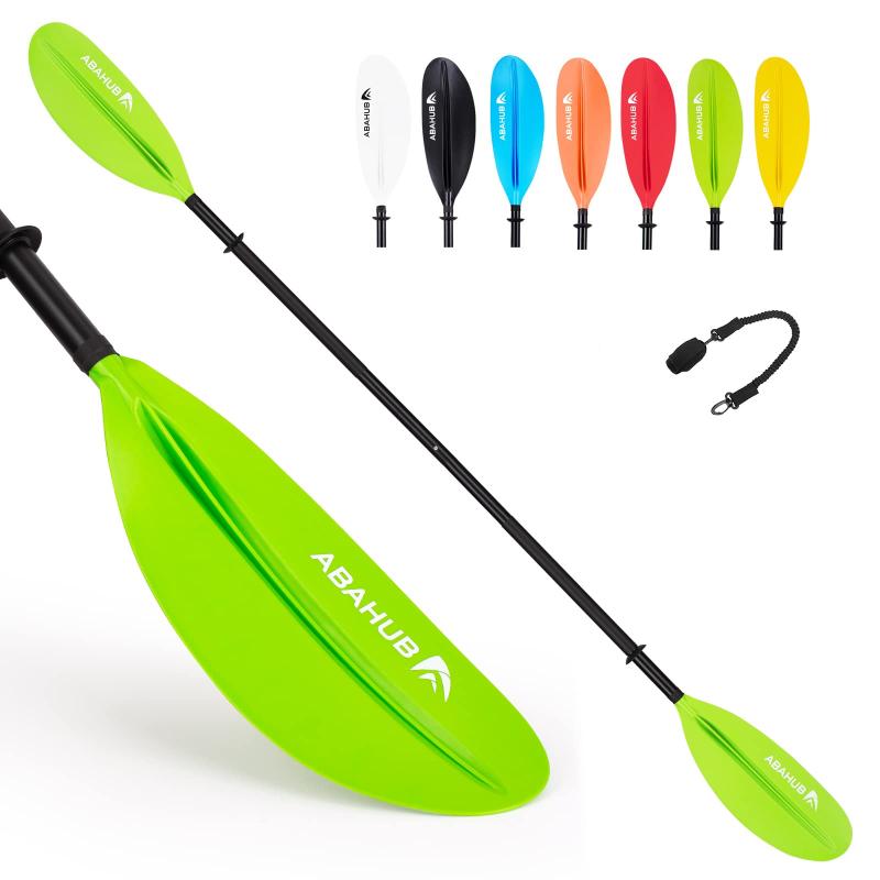 Abahub カヤックパドル ローイング用 230CM カヤックパドル パドルリーシュ付き アルミニウム合金 シャフト グリーン プラスチック ブレード強い耐久性：高品質の厚さ1.15mm、直径29mmのアルミニウム合金シャフト、ガラス繊維...