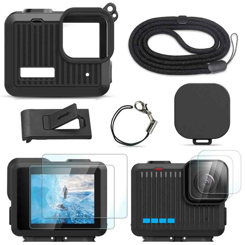 FiTSTILL シリコンスリーブ ラバーケース Go Pro Hero用 保護ハウジングケース バッテリーサイドカバー&amp;スクリーンプロテクター&amp;レンズキャップ&amp;ストラップの交換【Go Pro Hero Black ...