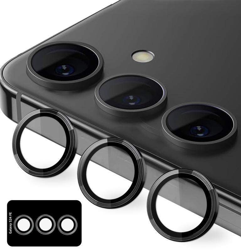 Kakuki for Galaxy S24 FE 用 カメラフィルム ギャラクシーS24 FE カメラ保護フィルム 薄型 強化ガラス 耐衝撃 独立型 露出オーバー防止 アルミ合金 カメラカバー (ブラック)【高級感漂う単体仕上げ】Galax...