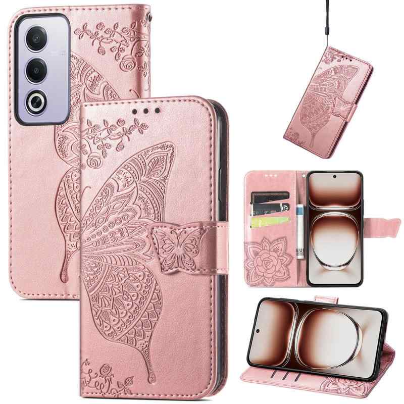 Rchlr OPPO A3 5G 用の ケース 手帳型 シェイプ オツポa3 携帯 背面 スマホカバー 財布型 女性向け PUレザー マグネット スタンド機能付き カード収納 軽量 純色 バタフライ エンボス加工 女性 可【適用型番】OPP...