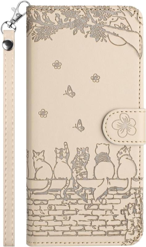 TEDTIKJT に適合するgalaxy A57 5G ケース 手帳型 桜の下の猫 スマホケース と互換性のあるGalaxy A57 5G カバー手帳型 財布型 高級PUレザー 内蔵マグネット軽量 耐衝撃 人気 と互換性のあるギャラク...