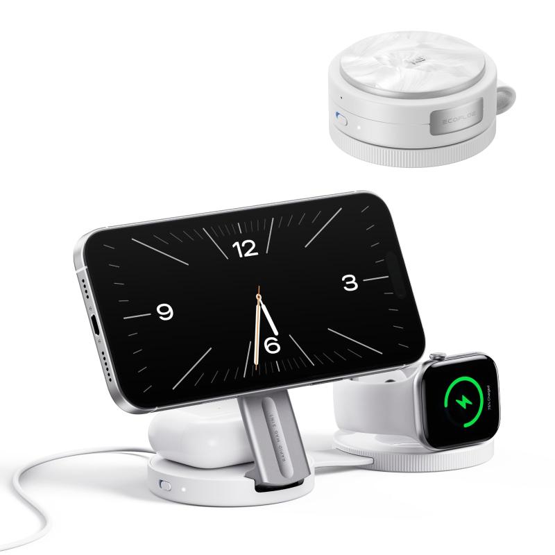 Qi2.2 EcoFlow RAPID Mag 3-in-1 ワイヤレス充電ステーション（折りたたみ式）【超コンパクト/急速充電/iPhone＆ AirPods &amp; Apple Watch対応/Mag Safe対応/一台三役/持ち運...