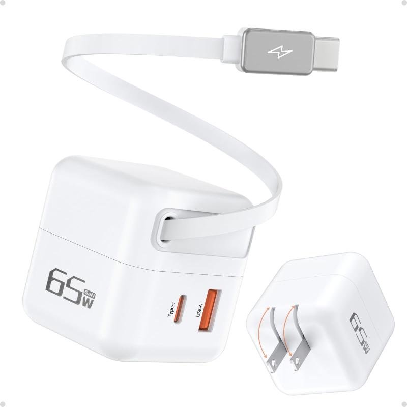 巻き取り式充電器 type-c 65W usb-c充電器 PD3.0対応 巻き取り式充電ケーブル タイプc 折りたたみ式プラグ GaN採用 コンパクト 対応iPhone16/15/14/Android MacbookなどノートPC/マートフ...