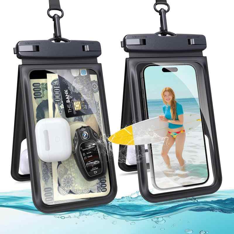 MINSLIS スマホ 防水 ケース【2枚セット・完全防水】IPX8 水中タッチ対応【2倍収納】小物収納 ダブルポケット お風呂/海/プール/温泉対応 高透過率画面 顔認証 両手解放 ストラップ付き iPhone/An【水深30m対応の完全...