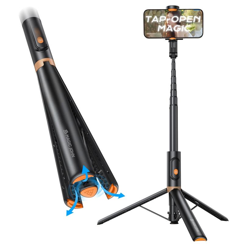 MAGIC JOHN 自撮り棒 三脚【BT5.2リモコン付き】最大150cm 1秒自動展開 8段階伸縮 スマホ三脚 180°回転 コールドシュー搭載 軽量 コンパクト iPhone/Android対応 多機能セルカ棒 撮影/Vlog/配信/...