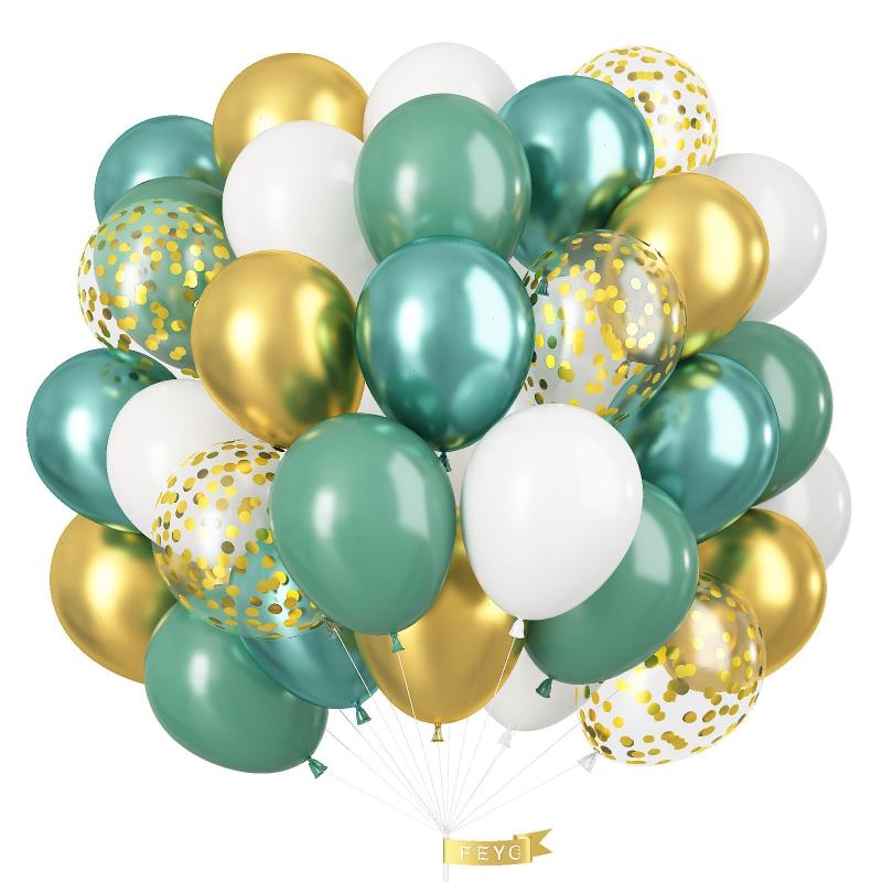 バルーン 風船 60個 グリーン ゴールド ホワイト 10インチ ゴム風船 豪華セット 誕生日 飾り付け ラテックス風船 紙吹雪風船 メタリック風船 バースデーパーティー 結婚式 記念日 イベント グリーンバルーン×15個、ホワイトバルーン...