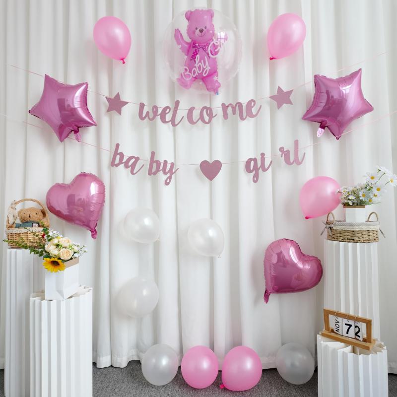 ベビーシャワー バルーン 飾り セット welcome baby girl バルーン 風船 ガーランド 飾り付け セット かわいい 出産お祝い 女の子 クマ くま Girl Baby Shower デコレーション 赤ちゃん ベビー ベイビセ...