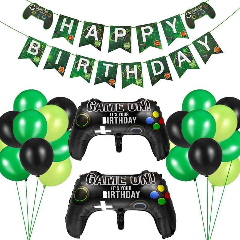 風船バルーン ビデオゲーム 誕生日 パーティー 飾り付け セット ガーランド Happy Birthday バナー ブルー バルーン 風船 ゲームコントローラ パーティー デコレーション お祝い 男女の子 サプ💖【安全で無害...