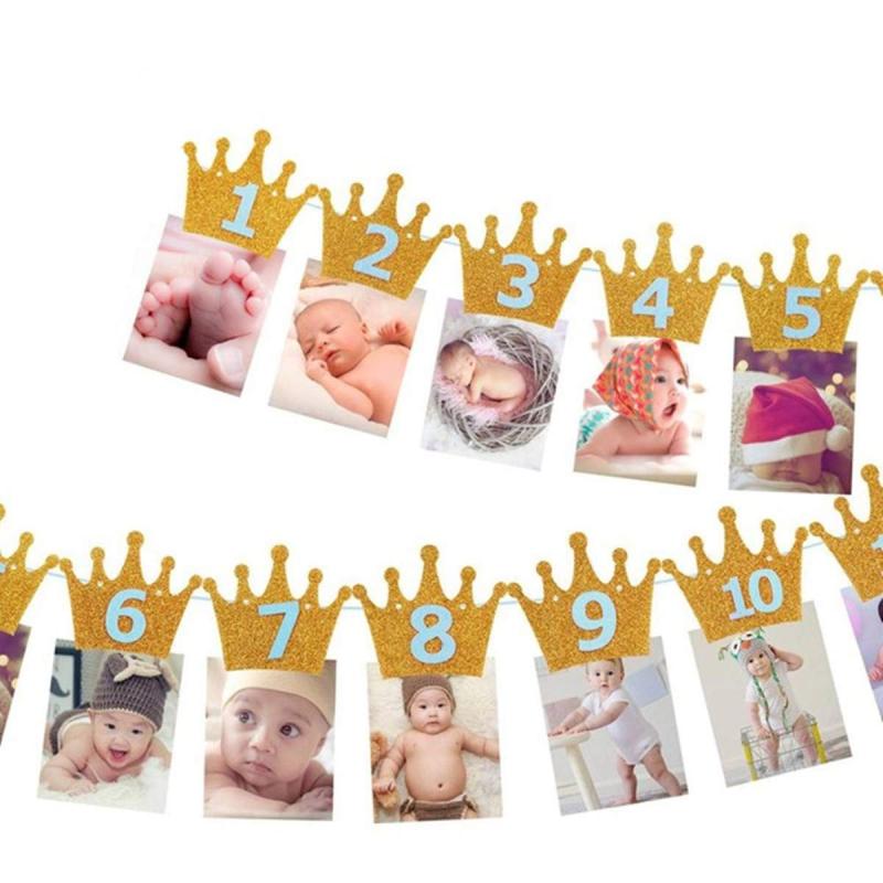 Kingsie ガーランド 誕生日 バナー クラウン キラキラ 写真クリップ 1歳 12月 誕生日飾り 壁飾り パーテイ飾り (ゴールド＆ブルー)メイン素材：紙クラウン型バナーのサイズ：12*10cm　紐長さ：3mキラキラデとても綺麗です。...