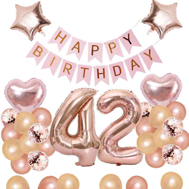 42歳 誕生日 バルーン 風船 飾り付け セット 数字バルーン 42 HAPPY BIRTHDAYガーランド ハート風船 紙吹雪風船 バースデーバルーン 大人 女の子 ローズピンク【仕様】： happy birthday　ガーランドx1 ハ...