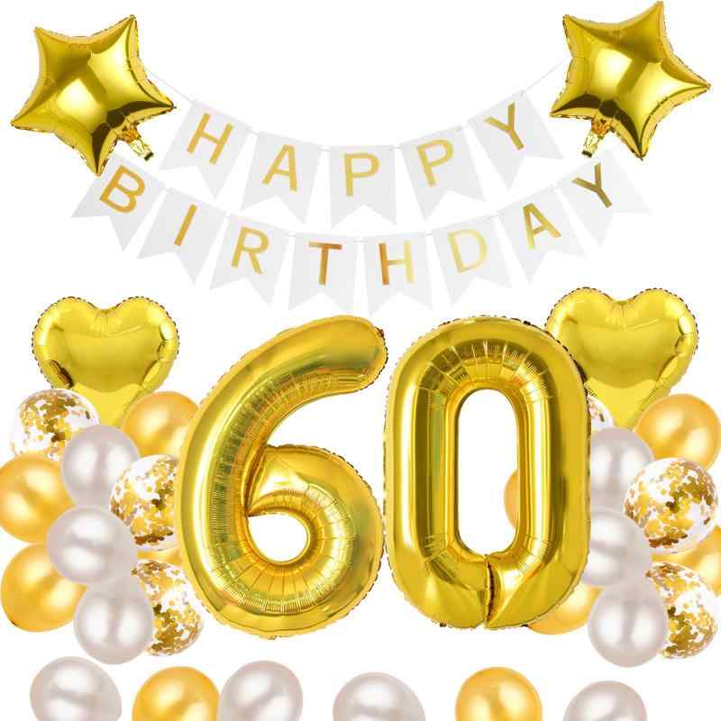 60歳 誕生日 バルーン 風船 飾り付け セット 数字バルーン 60 HAPPY BIRTHDAYガーランド ハート風船 紙吹雪風船 バースデーバルーン 大人 男の子 女の子 ゴールド【仕様】： happy birthday　ガーランドx1...