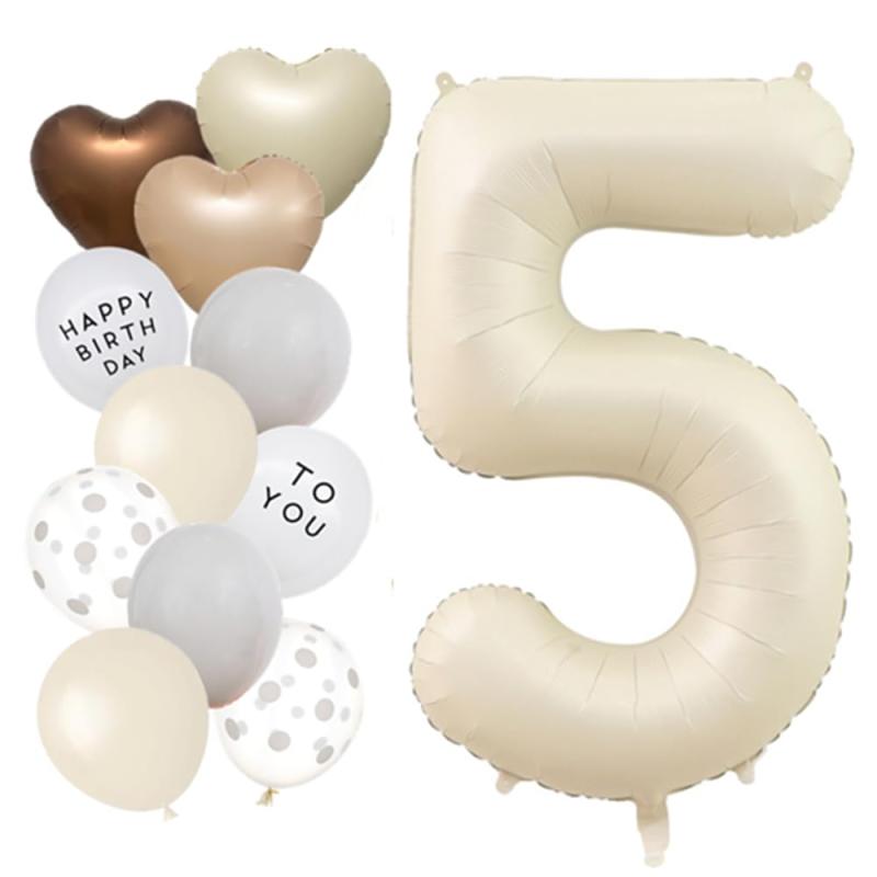 数字 バルーン ベージュ 大きい 誕生日 風船セット くすみ ナンバーバルーン アイボリー バースデー デコレーション 5歳 誕生日お祝い 記念日サプライズ (5, くすみホワイト)【特別な誕生日飾り】数字風船は子供の誕生日にぴったり 大き...