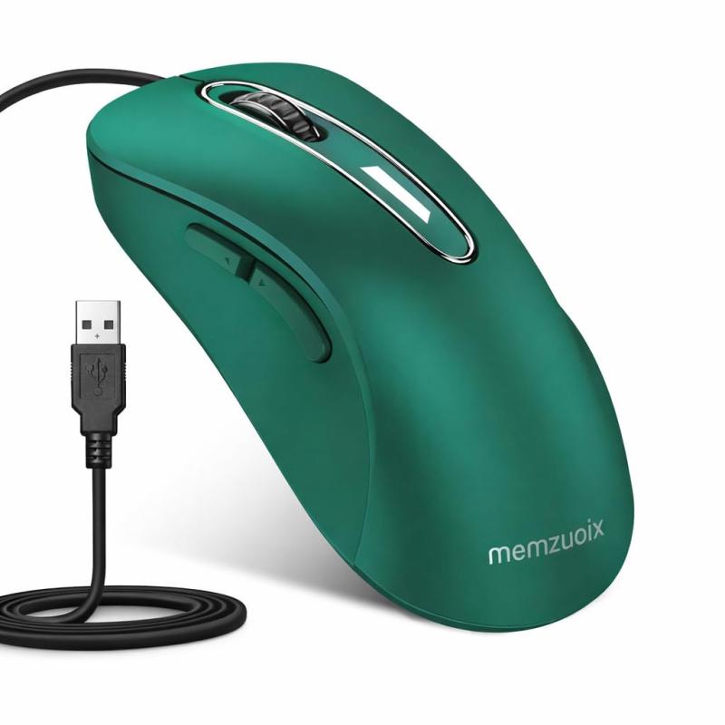 Memzuoix 有線マウス USB 1400DPI 光学式 5 ボタン 人間工学設計 1.5m ケーブル ノートPC MacBook対応 Windows Mac Linux など複数OS対応 (フォレストグリーン)高精度操作：このマウスは...
