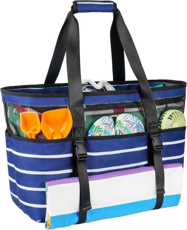 [LEFOR·Z] プールバッグ 大人 ビーチバッグ メッシュバッグ 45L 大容量 耐久性 防水 軽量 自立式 旅行用 スパ ジム 温泉 銭湯【45L超大容量】ビーチバッグ 大容量 トートバッグ サイズ：上部幅66cm×下部幅47cm×高...