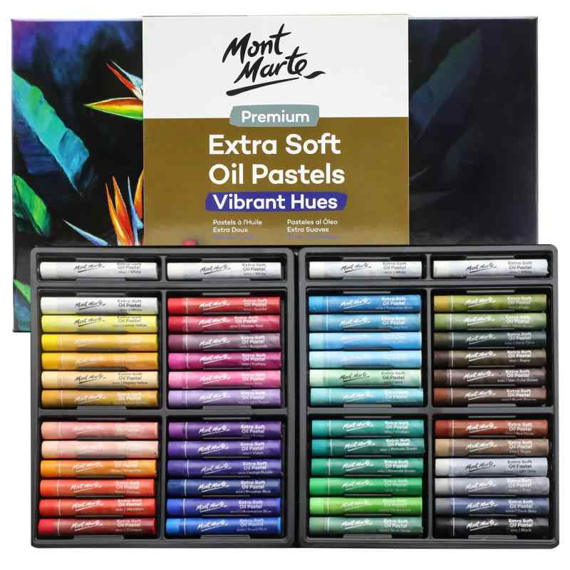 Mont Marte スーパーソフト オイルパステル 超柔軟油彩52点 Extra Soft Oil Pastels 52pc Vibrant colour 各種の明るい色、活力とクリーム色に満ちて、多機能芸術パステル、ブレンド、層状と着色...