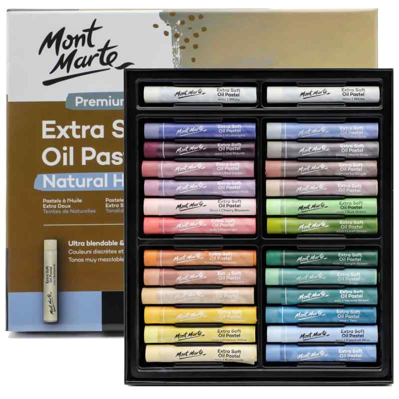 Mont Marte スーパーソフト オイルパステル 超柔軟油彩26点 自然色 Extra Soft Oil Pastels 26pcs Nature colourプレミアム26個 アソートナチュラルカラー 鮮やかなバター柄 ブレンド/重ね...