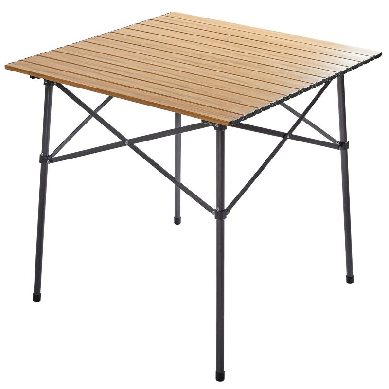 TIMBER RIDGE アウトドアテーブル 折りたたみ 70*70*70cm テレワーク 重量4.2kg 耐荷重45kg アルミ ロールテーブル キャンプ bbq 収納袋付き コンパクト 自宅勤務 木色●【アルミ製天板 + 鉄製フレーム】...