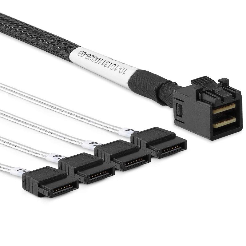 10Gtek Mini SAS 6G内部 HD SFF-8643 to 4X SATA 7pin ハードディスク データサーバーRAIDケーブル,0.5メートルMini SAS (SFF-8643) to 4x SATA ケーブル: SFF...