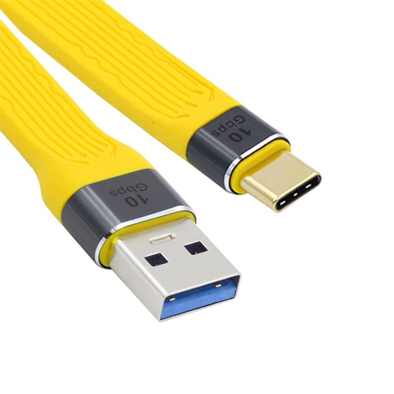 cablecc イエロー 10Gbps USB 3.1 Type C オス - USB3.0 Type A オス フラットスリム FPC データケーブル ノートパソコン&amp;携帯電話用合金シェルオーバーモールドとスリーブフラットケーブル...
