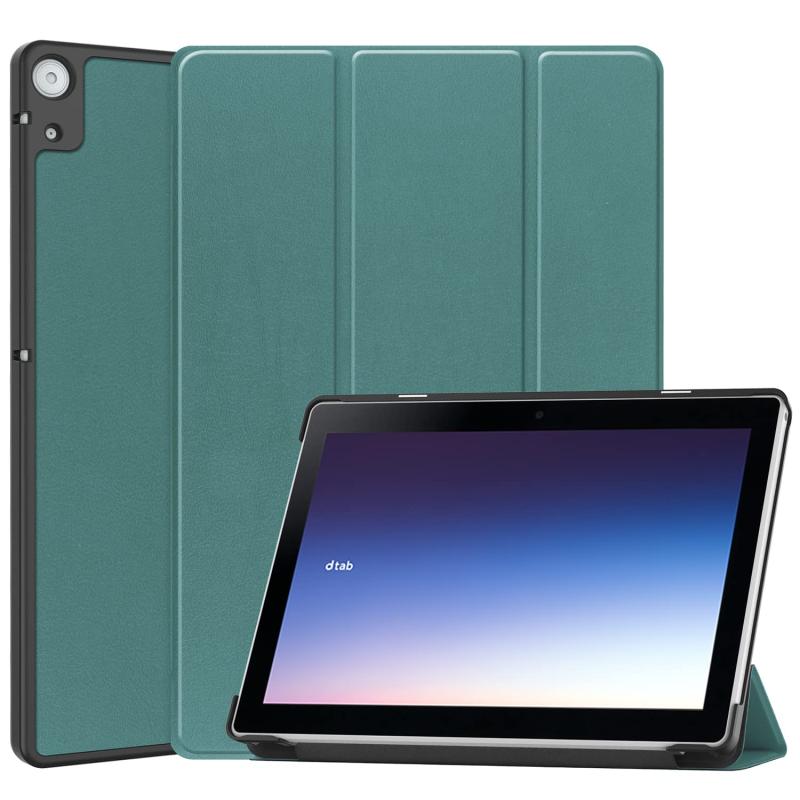 Gosento For NTTドコモ dtab d-51C / SHARP AQUOS SH-T04C 10.1インチ 2025年新型 ケース スタンド機能付き 開閉式三つ折薄型スタンドケース PUレザー カバー (濃い緑色）