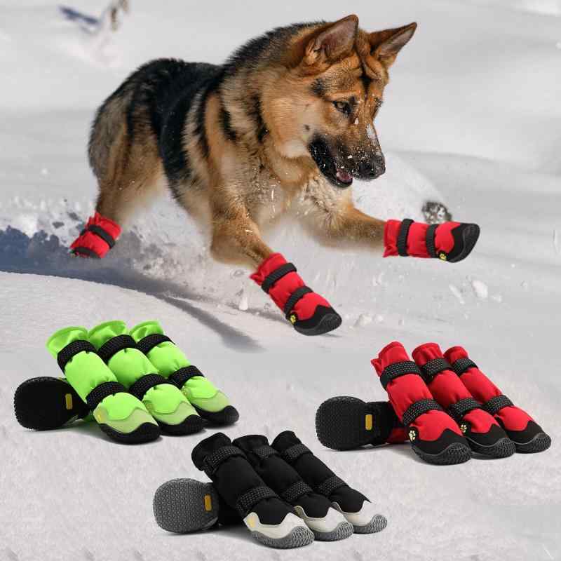 LIKOKLIN 犬用ブーツ 犬靴 四季対応 防水 脱げにくい 滑り止め 肉球保護 軽量通気 夜間反射 8サイズ (レッド, 4#(4個入り))【ファッショナブルと安全性】 軽くて通気性が良く柔くて耐屈曲性・耐摩耗性・弾力性・伸長性に優れ、...