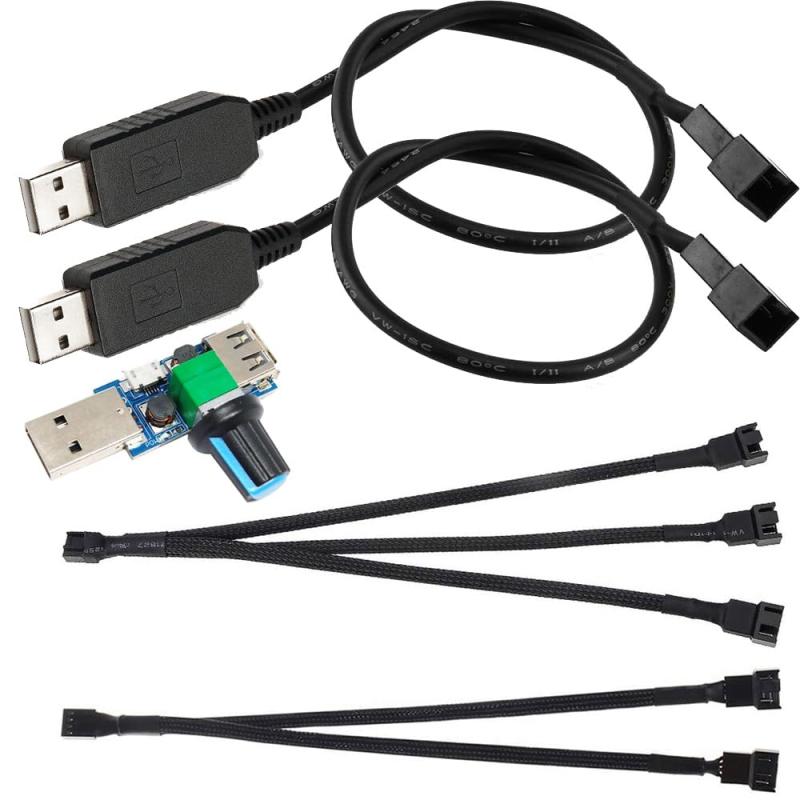 Kiligen 2 個の 12V ステップアップ USB から 3 ピン / 4 ピン PWM 5V USB スリーブ ファン電源アダプタ ケーブル、ファン風速レギュレータ、2 ウェイ 、3 ウェイPWM スプリッタ ケーブルユニバーサル ...