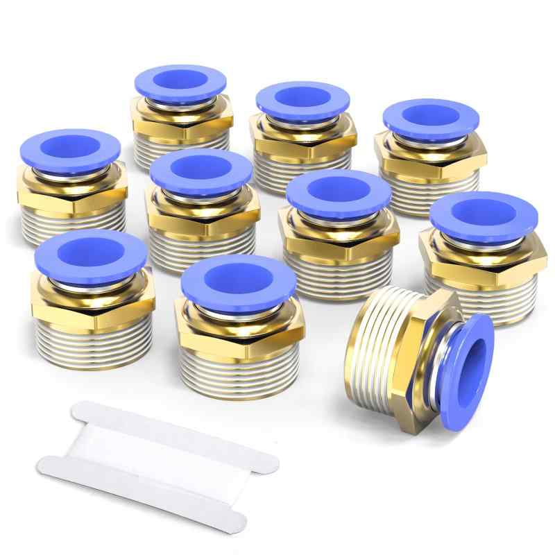 TAILONZ PNEUMATIC オスストレート10mmチューブOD x 1/2 PTねじ継手PC10-04を接続するためのプッシュ(10個入り)【製品名】ストレートコネクター【素材】銅とプラスチック【サイズ】10MMパイプ外径x 1/2...