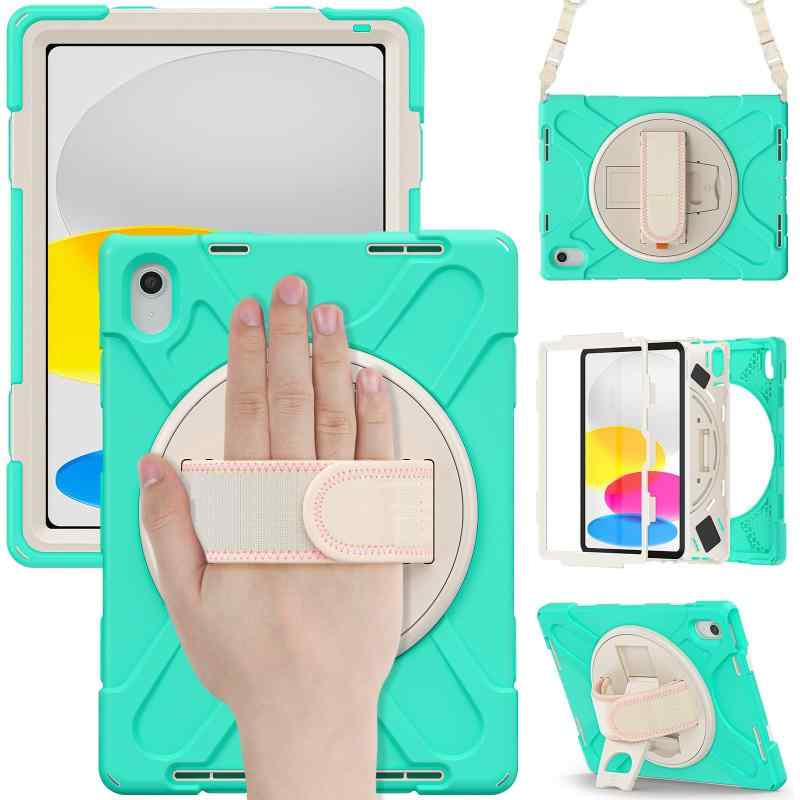Moogukadan iPad A16 第11世代/iPad 10 第10世代 10.9インチ用のケース 斜め掛け カラフル 360°回転 スタンド ショルダーストラップ ハンドベルト ペンホルダー付き 頑丈 耐衝撃 シリコン カバー キッ...