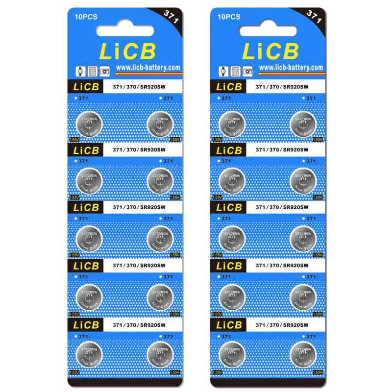 LiCB 20個 SR920SW ボタン電池 時計用【SR920sw、371 、LR920、AG6、370相当品】「電池の特徴」厳しい電池テストを可決して、高品質SR920SW酸化銀電池 サイズ：9.5mm*2.1mm 電圧：1.55V　重...