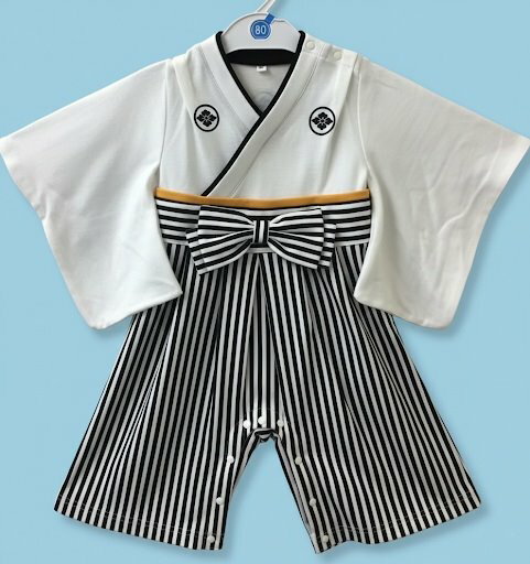 「プレ付き」◇60/70/80/90cm　羽織はかまロンパース カバーオール　男の子　ホワイト　タイプ3 『期間限定セール』「もれなくプレゼント付き」 袴風の簡単に着られるロンパース お食い初めや命名式・初節句・ご兄弟の七五三で活躍すること...