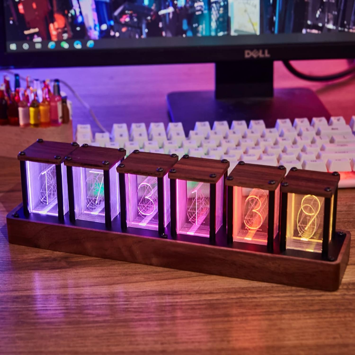 ニキシー管時計 擬発光管時計 Wi-Fi同期 レトロモダン 置き時計 デジタル 目覚まし時計 七色 LED グラデーション 明るさ調整可能 アラーム 木製 カウントダウン ヴィンテージ時計 クロック グローチューブクロック おしゃれ レトロ...