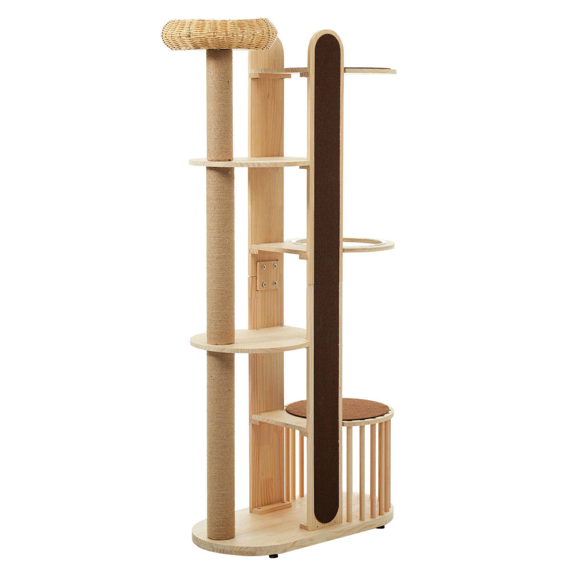 【173.5cm特大キャットタワー】天然木×PEラタン×透明宇宙船｜多頭飼い大型猫対応 爪とぎポール付き 安定据え置き型 おしゃれ猫タワー 隠れ家展望台カプセルベッド付き空中散歩がもっと楽しくなる――透明宇宙船とラタンベッドで、猫の毎日を快...