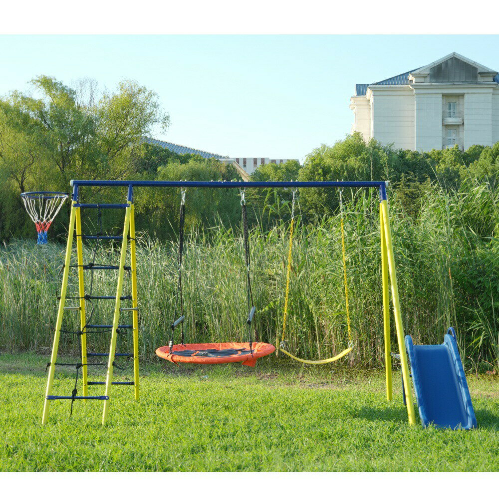 ブランコ ぶらんこ 屋外 屋外遊具 滑り台 バスケットゴール ジャングルジム 多機能 屋外遊具 家庭用ブランコ 大型遊具 屋外遊具 アウトドア用 家庭用 子ども向け 安全設計 省スペース 子供遊び場安全設計でお子様も安心！セーフティ防護網＆...
